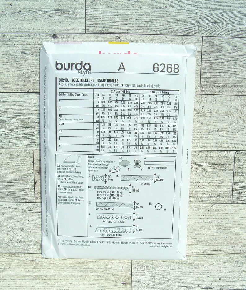 Burda Sewing Pattern 6268 Misses' Dirndl Style Jumper Dress Blouse and ...