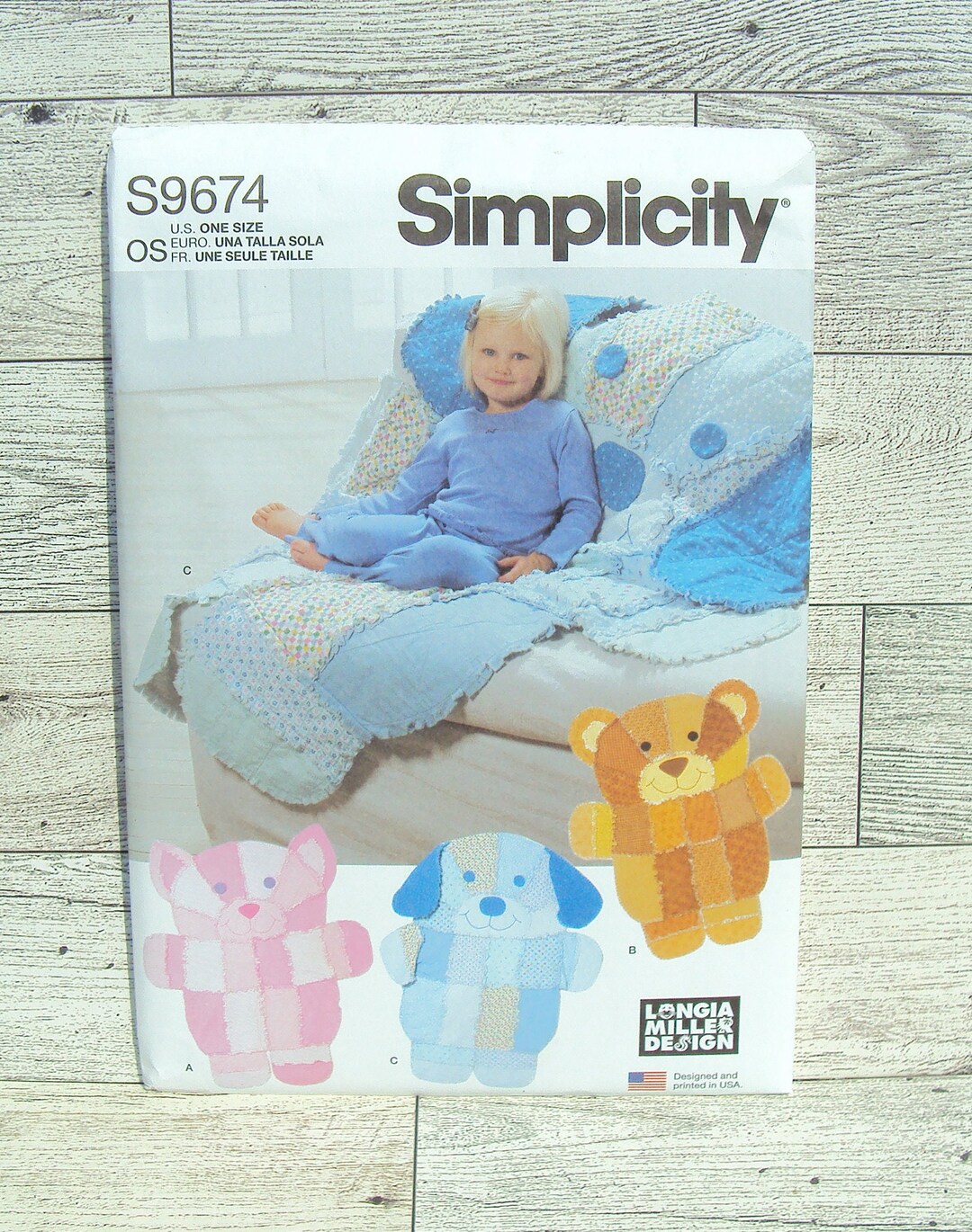Simplicity Sewing Pattern 9674 Rag Quilt Cat Bear and Dog Quilt Blanket ...