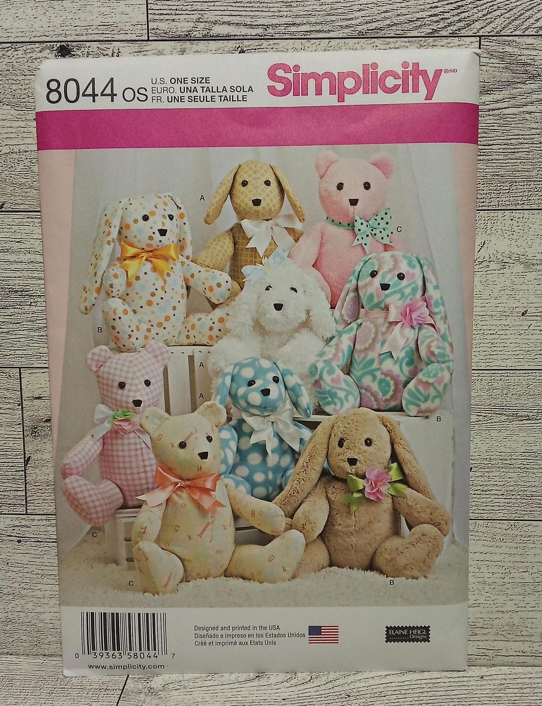 Simplicity Sewing Pattern 8044 - 2 Pattern Piece Stuffed Animals - Teddy Bear, Dog and Rabbit ...