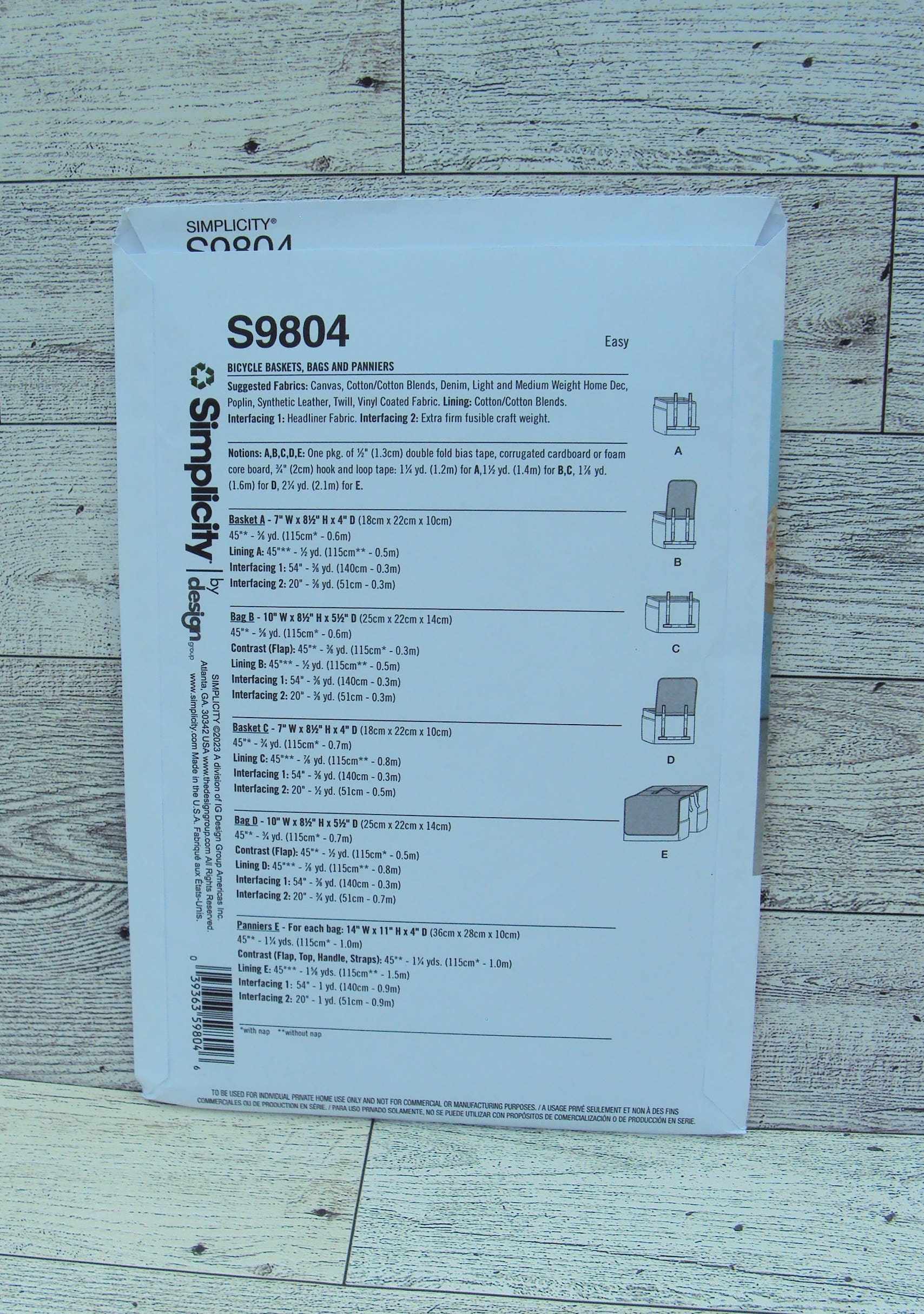 Simplicity Sewing Pattern 9804 Bicycle or Scooter Baskets Bags and ...