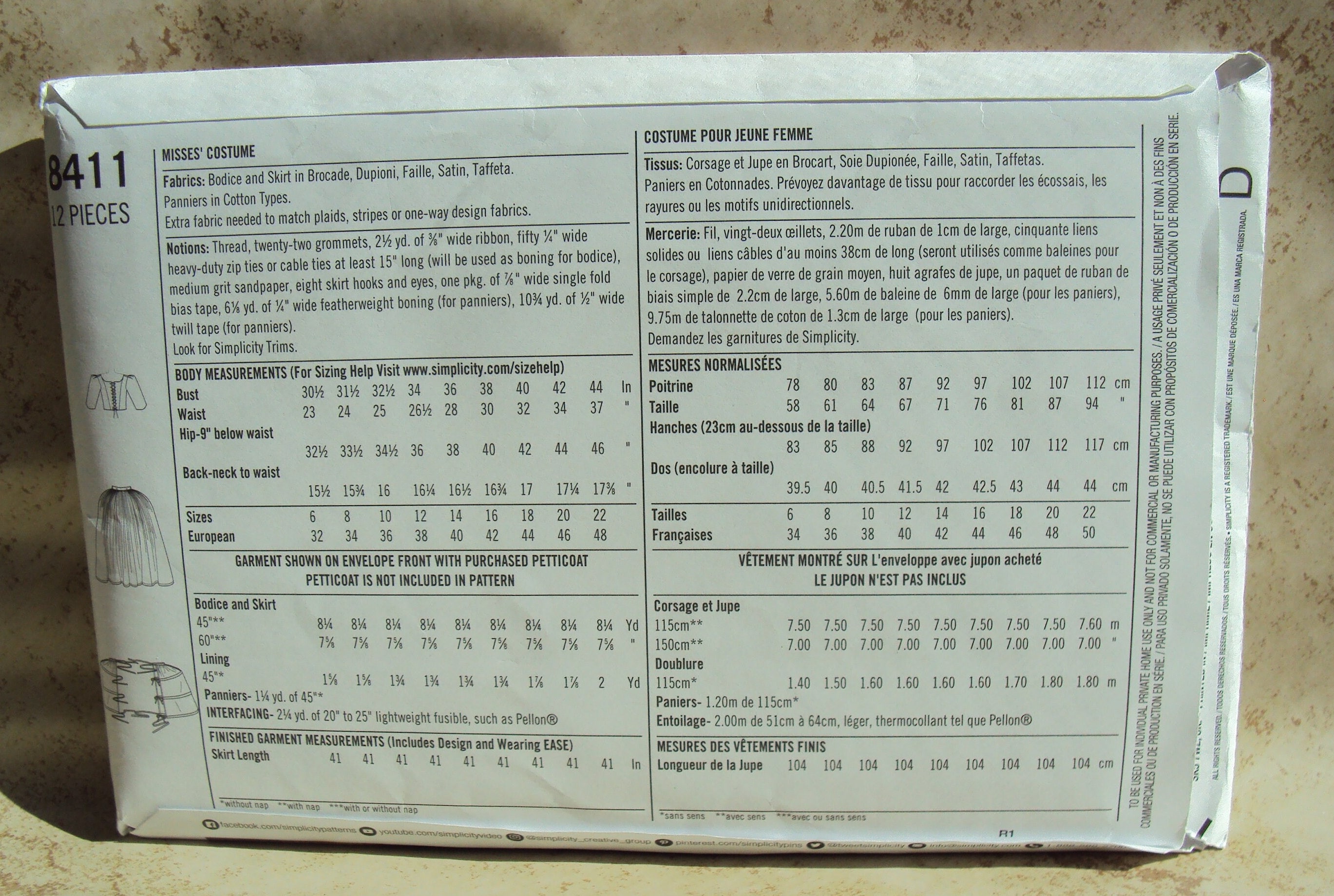 Simplicity Sewing Pattern 8411 Misses 18th Century Dress With Panniers ...