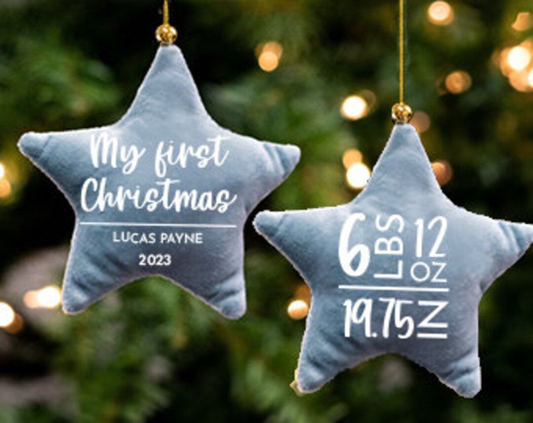 Personalized Baby’s First Christmas and Birth Stat Star Ornament - Etsy