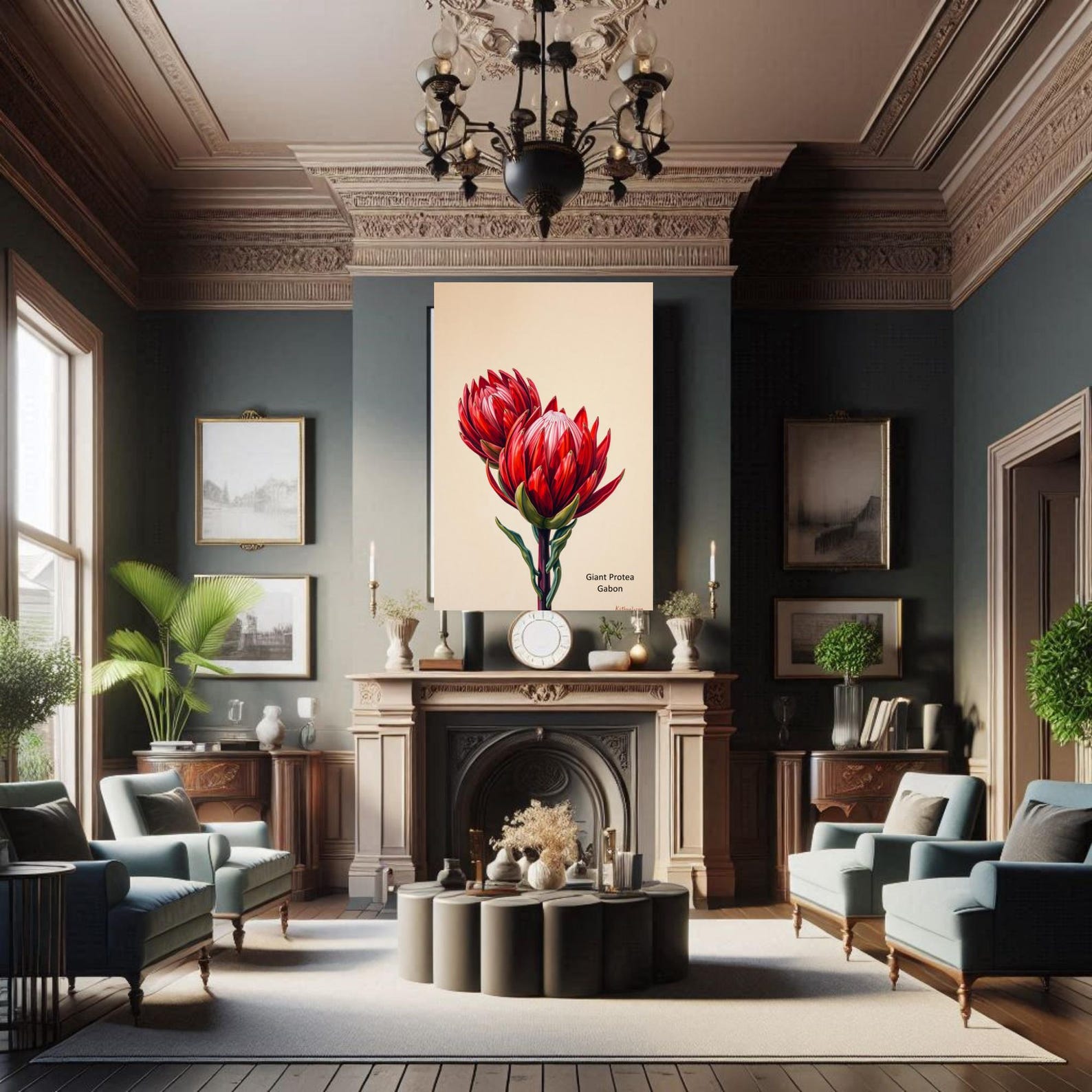 Gabon Printable Flower Protea Cynaroides Art Print, Giant Protea Floral ...