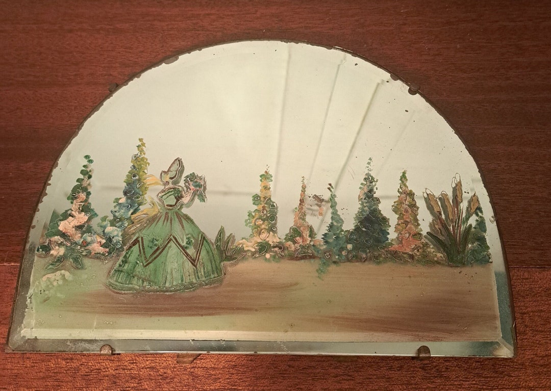 Vintage Crinoline Lady Hand Painted Bevel Edge Frameless Tabletop ...