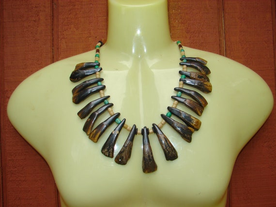 Buffalo Teeth Choker Tribal Bison Tooth Necklace Dance - Etsy