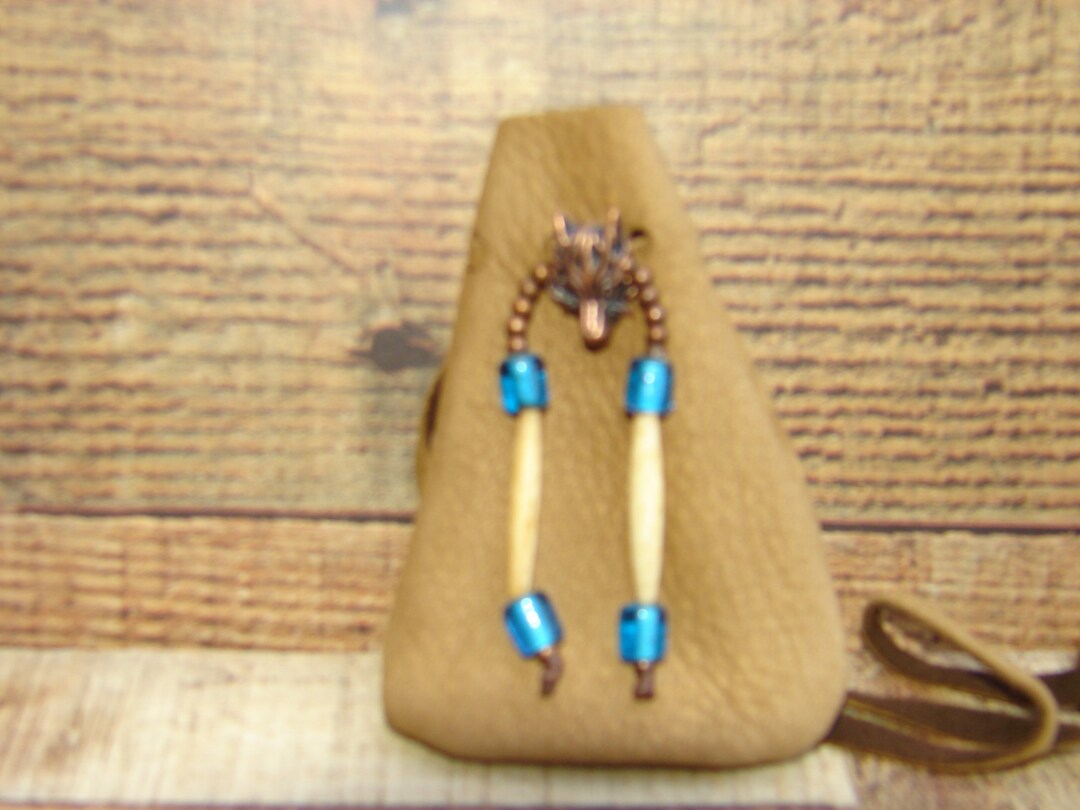 Leather Necklace Pouch, Deerskin Leather Medicine Bag, Buckskin Wolf ...