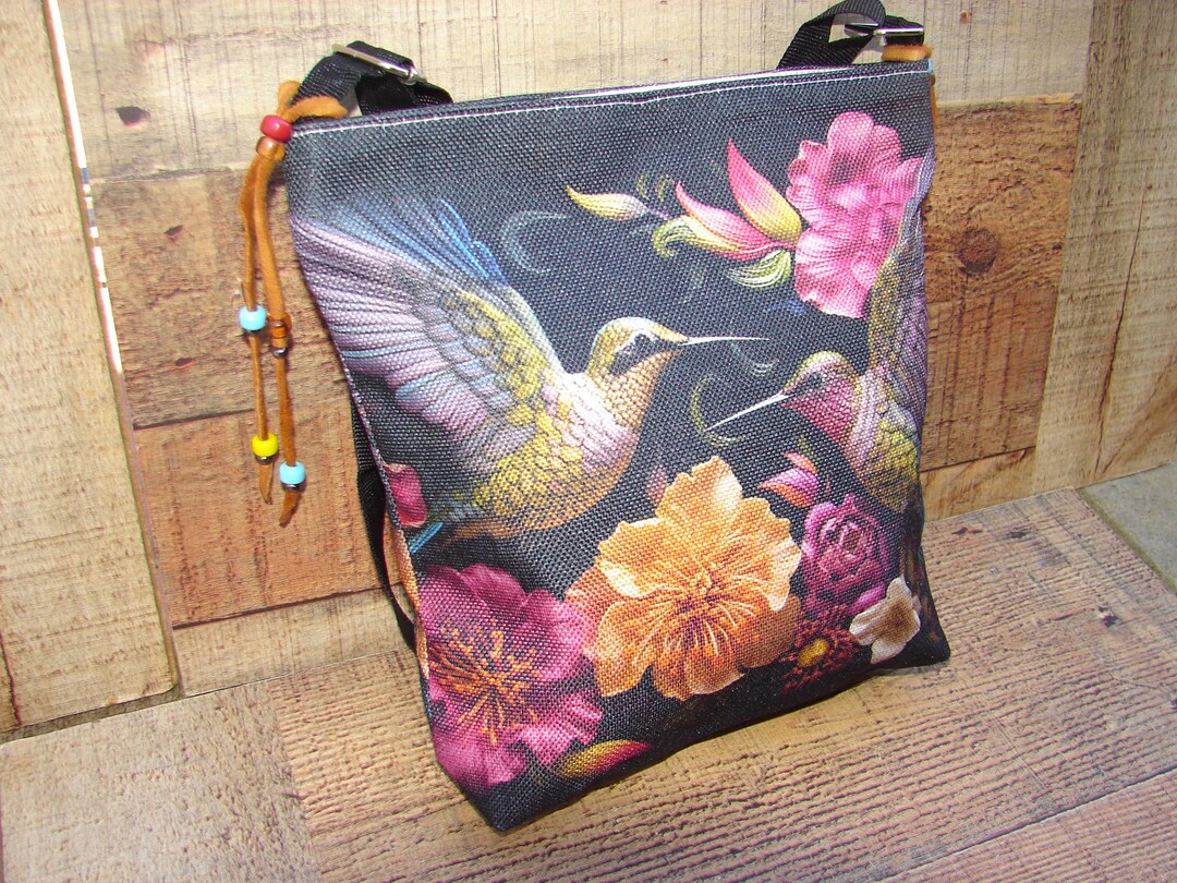 Hummingbird Print Crossbody Bag: Floral Shoulder Purse With Zipper - Etsy