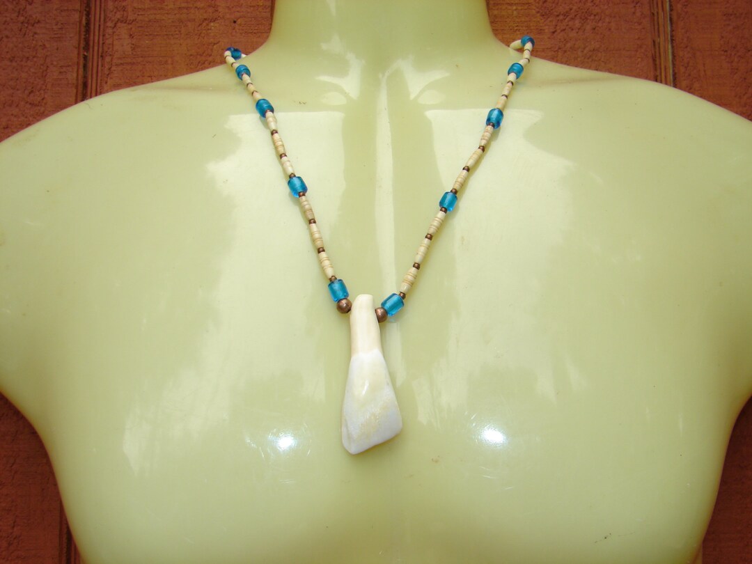 Real Buffalo Tooth Necklace, Tribal Bison Tooth Choker, Native Style ...