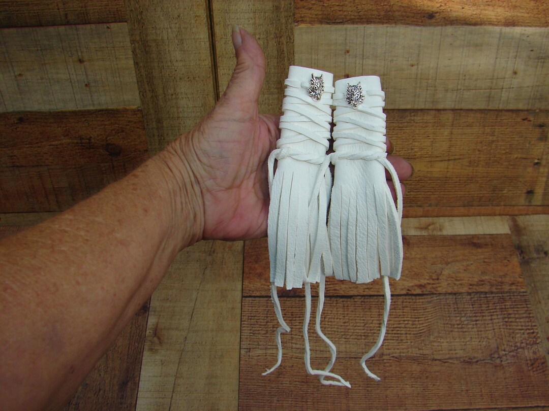 Native American Style Fringed Deerskin Leather Hair Wraps, Wolf ...