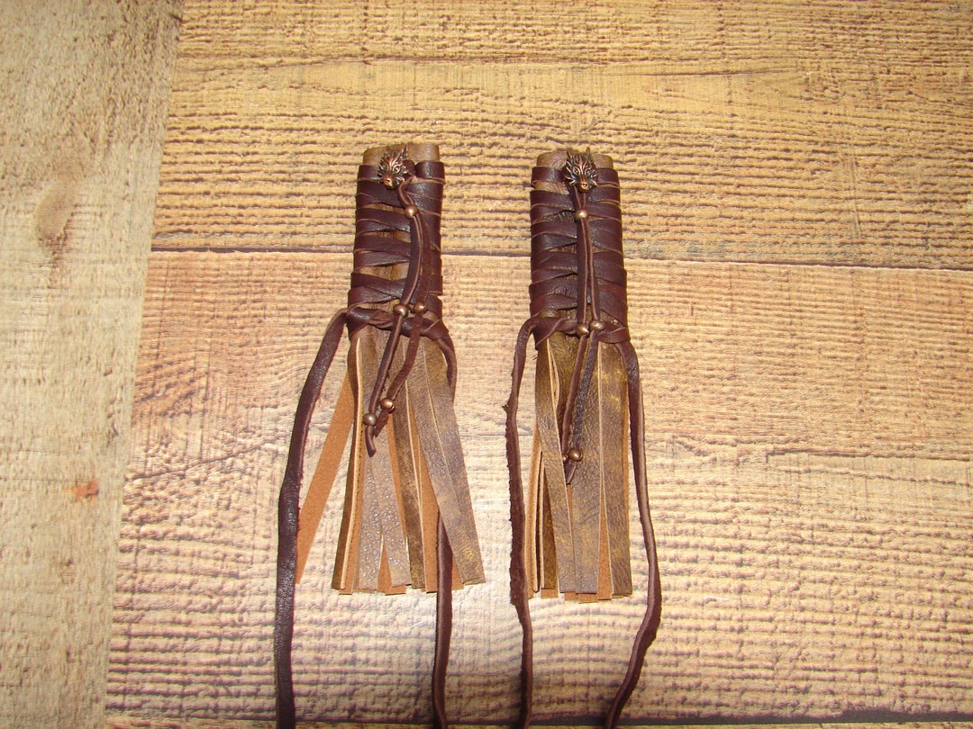 Native American Style Fringed Deerskin Leather Hair Wraps, Wolf ...