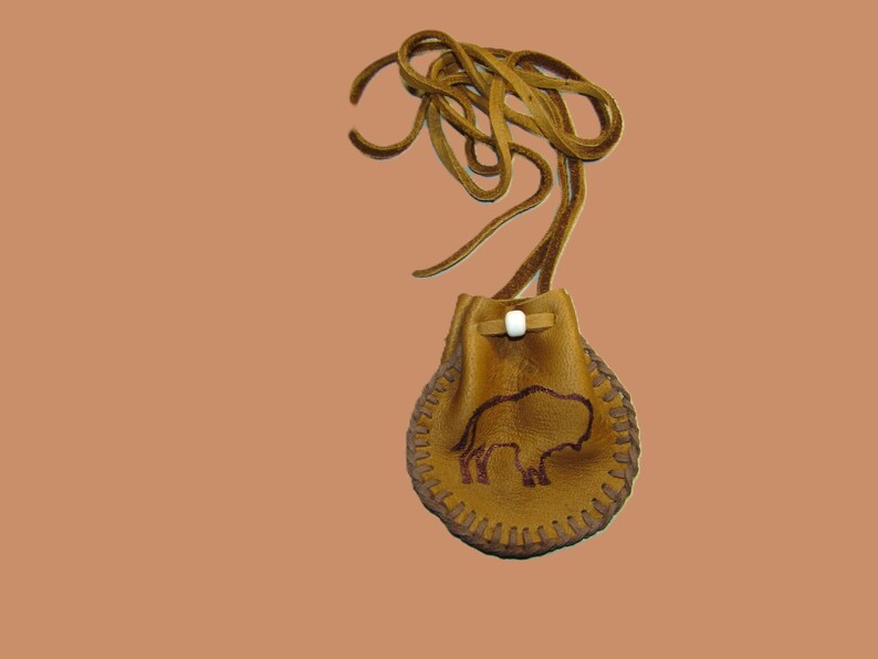 Native American Style Deerskin Leather Medicine Bag, Buffalo Graphics ...