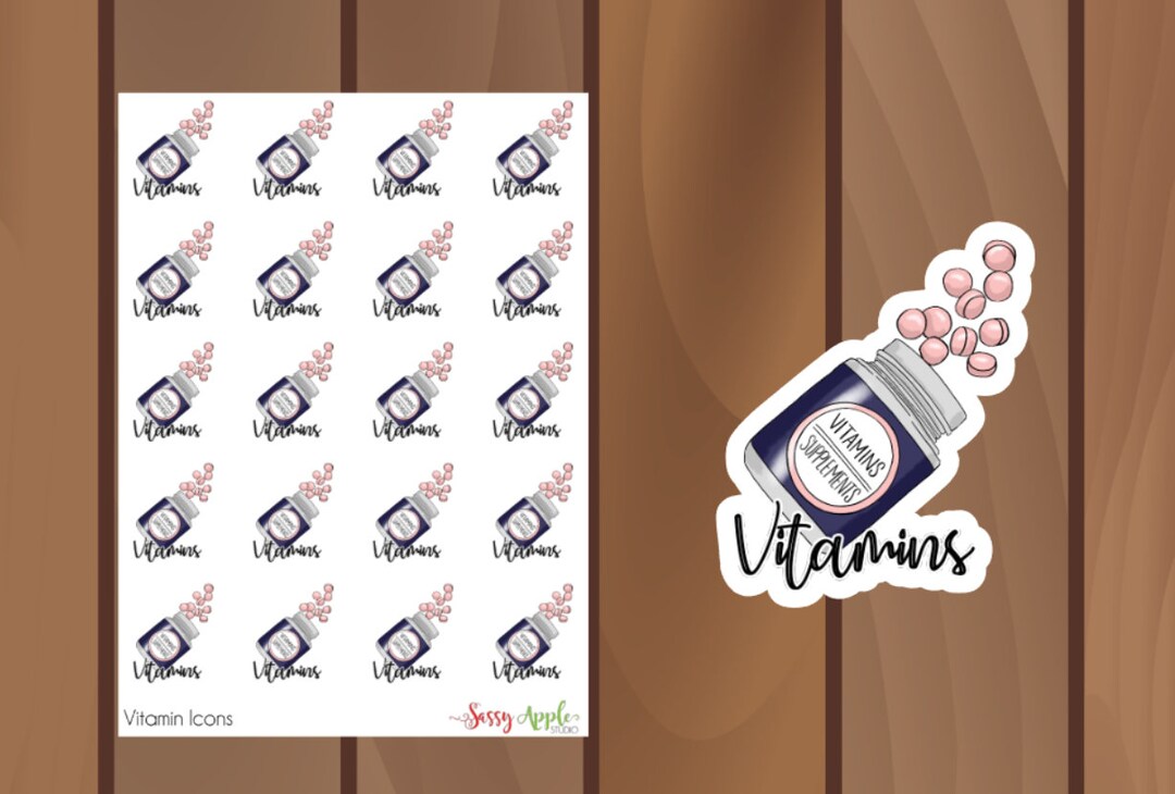 Vitamin Stickers Medication Stickers Typography Stickers Script ...