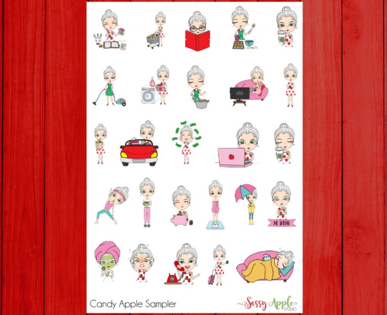 Candy Apple Sampler Character Stickers | Etsy