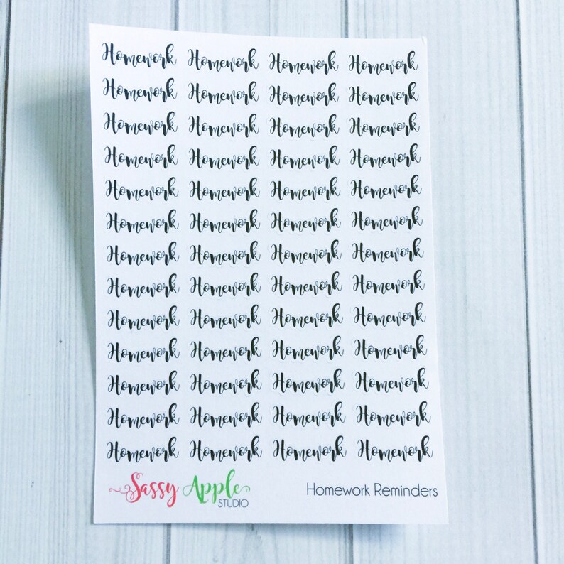 Homework Reminder Stickers Script Word Stickers Typography | Etsy