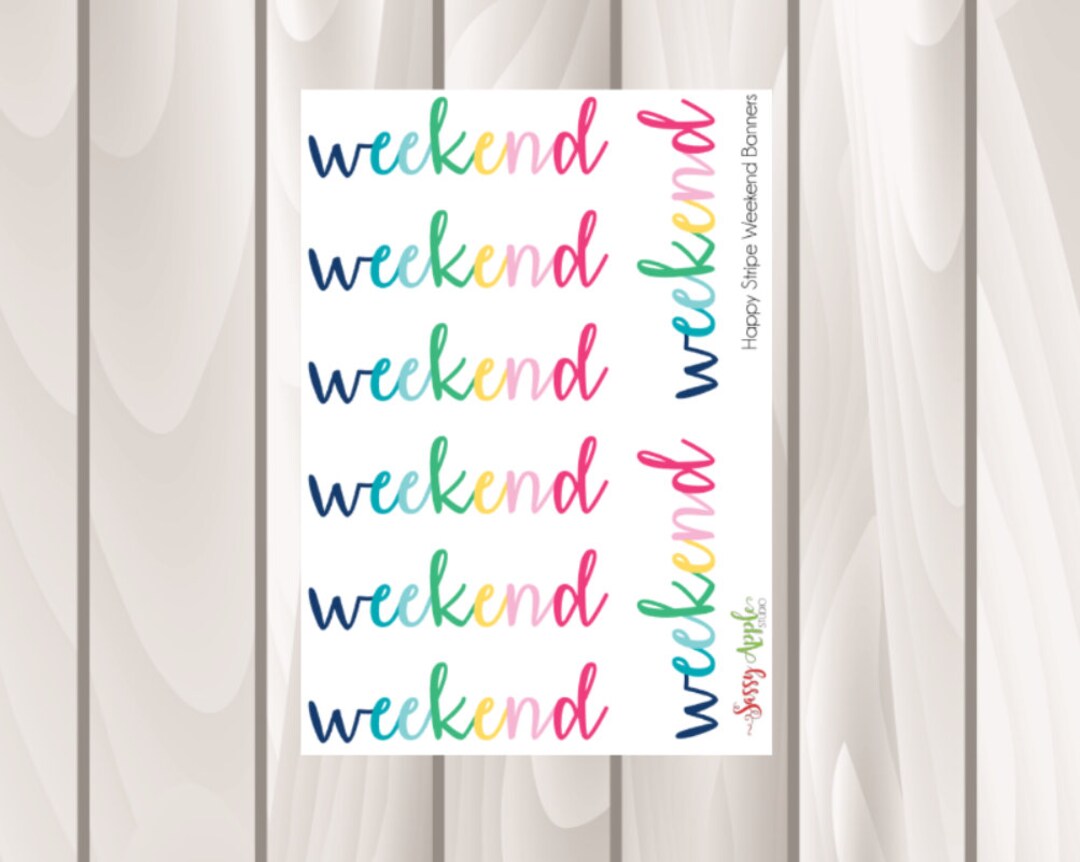 Happy Stripe Script Weekend Banner Stickers Planner Stickers - Etsy