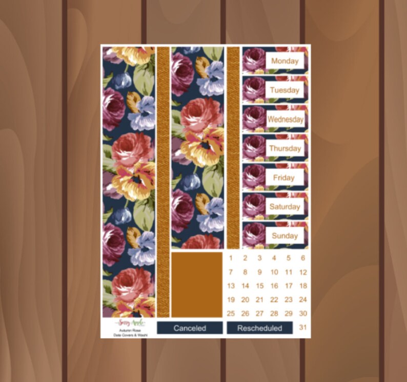 Autumn Rose Floral Themed Weekly Sticker Kit Fall Weekly - Etsy