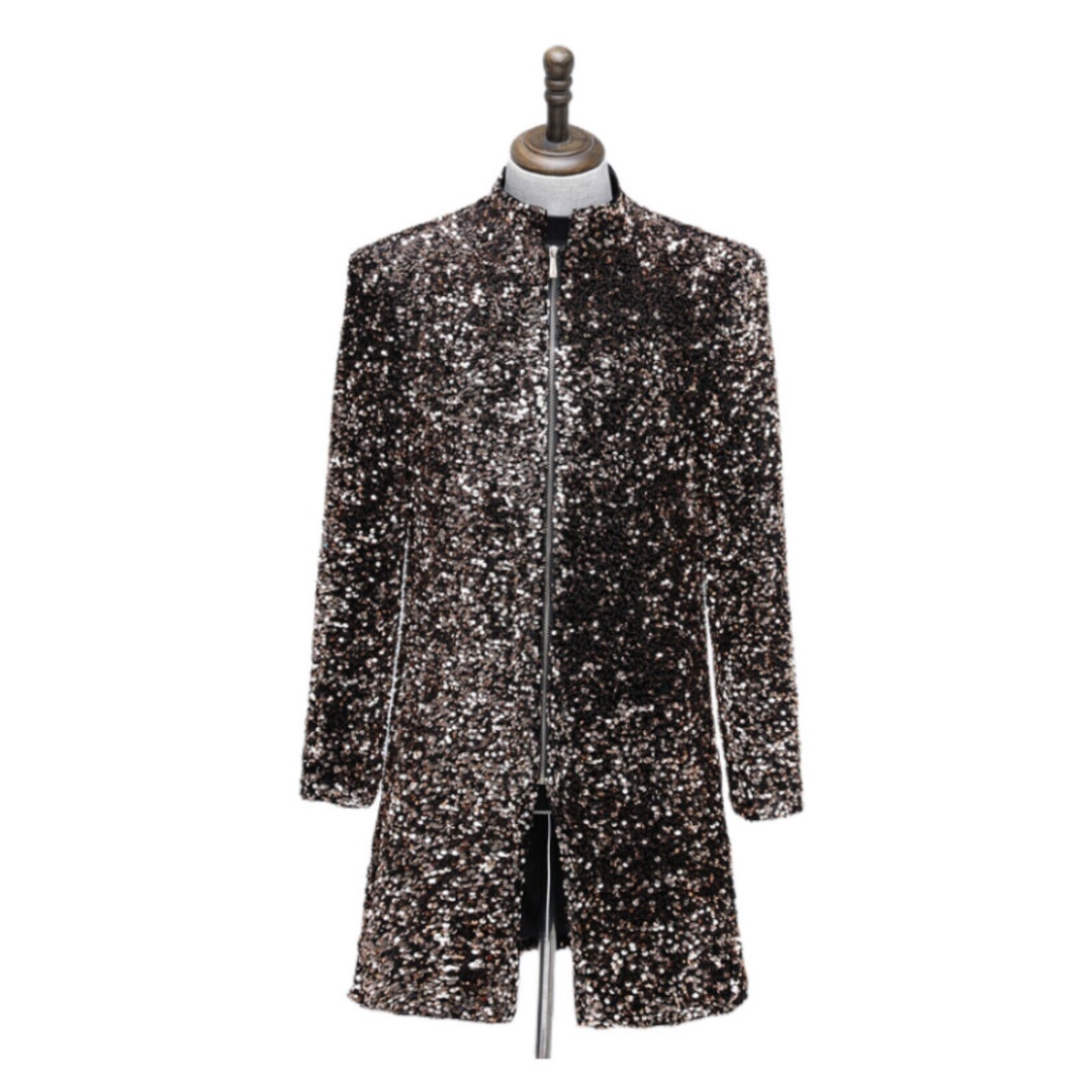 Personalizable Men Glitter Sequin Suit Jacket Cabaret Carnival Zip Coat ...