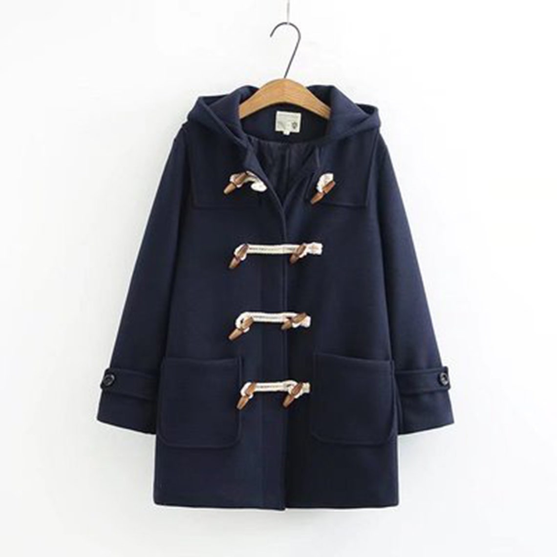 Winter Trench Hooded Coat Horn Button Mid-length Outwear Women - Etsy