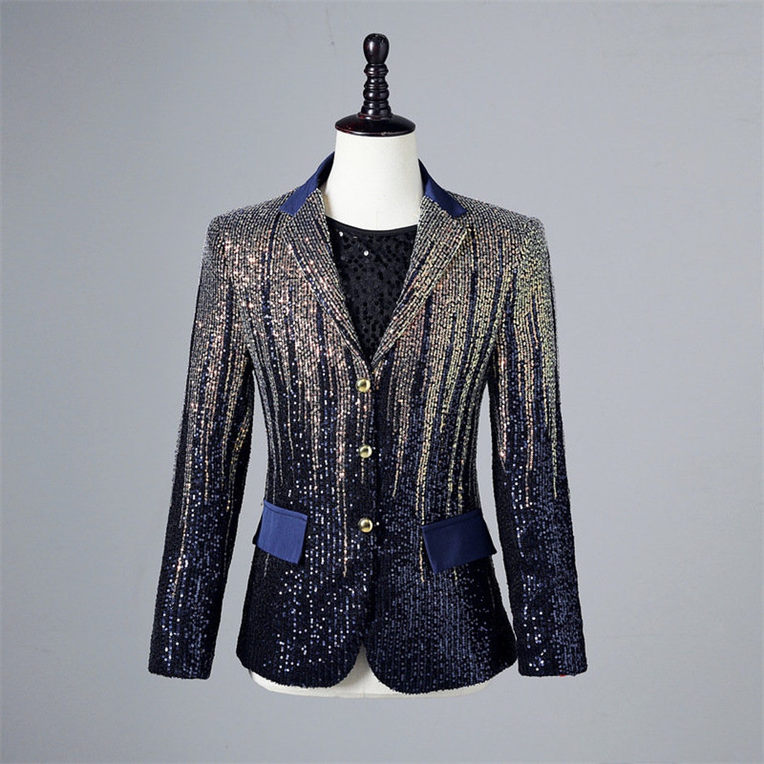 Personalizable Men's Sequin Single-breasted Tuxedo Jacket Suit Blazer ...