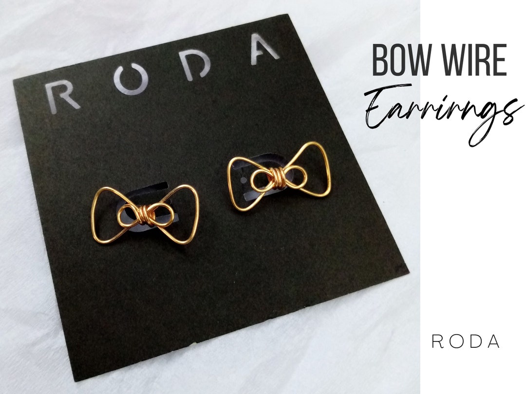 Gold Wire Bow Stud Earring, Light Gold Wire Earrings, Wire Wrapped ...