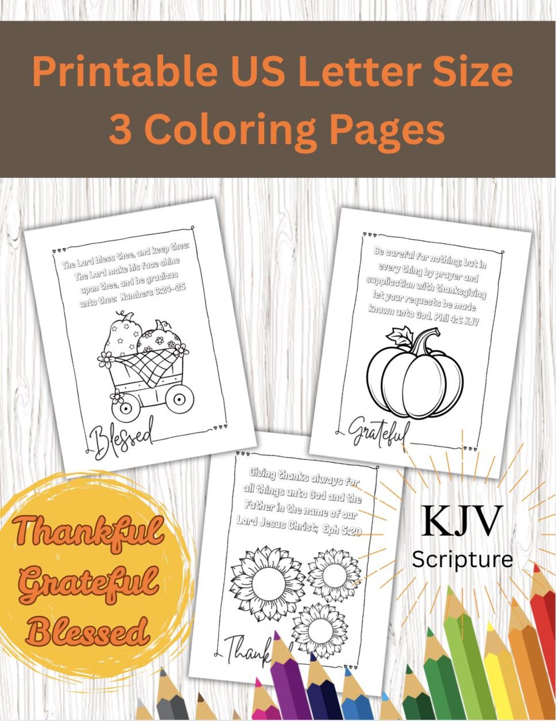 KJV Scripture | 3 Fall Coloring Pages | Instant Download | Thankful ...