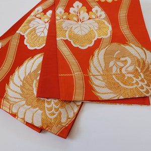 Gorgeous Obi Sash - Gold & Orange Obi - Crane Motif - Fukuro Obi ...