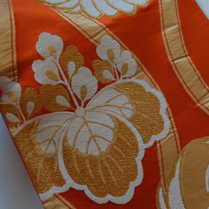 Gorgeous Obi Sash - Gold & Orange Obi - Crane Motif - Fukuro Obi ...