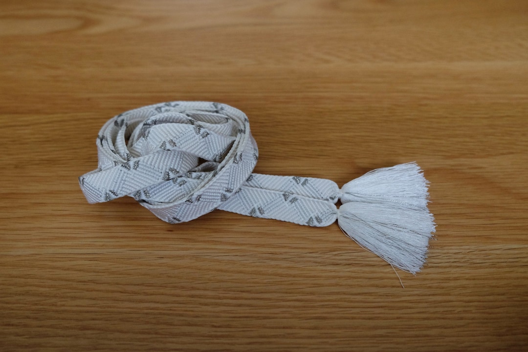 White & Silver Obijime - Flat Obijime - Kimono Obijime Belt - Japanese ...