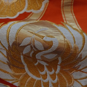 Gorgeous Obi Sash - Gold & Orange Obi - Crane Motif - Fukuro Obi ...