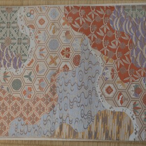 Shiny Gold Thread Obi Sash - Traditional Japanese Motifs - Pastel ...