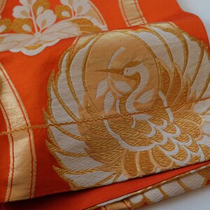 Gorgeous Obi Sash - Gold & Orange Obi - Crane Motif - Fukuro Obi ...