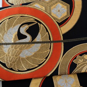 Black Obi Sash Iconic Japanese Motifs Kimono Obi Sash Vintage Obi Silk ...