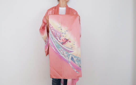 Pink Kimono Beautiful Floral Motifs Authentic Japanese | Etsy
