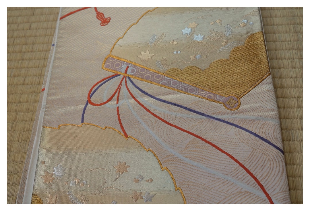 Gold Thread Obi - Folding Fan Motif - Authentic Obi Sash for Kimono ...