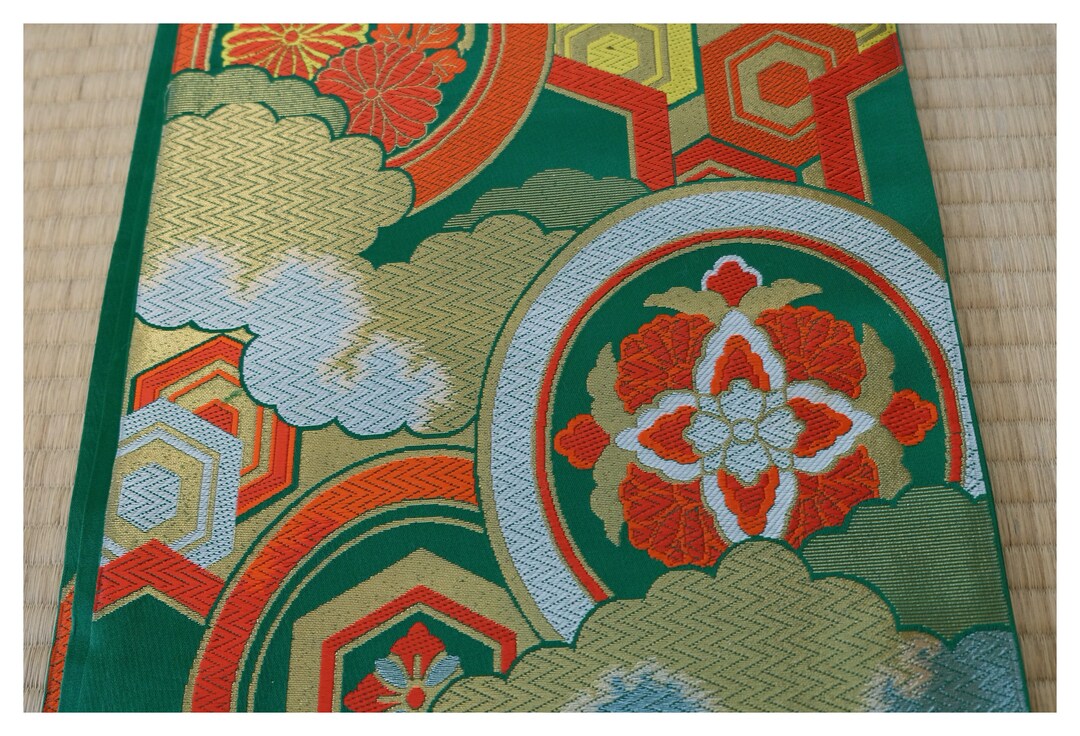 Green Obi - Iconic Japanese Motifs - Authentic Obi Sash for Kimono ...