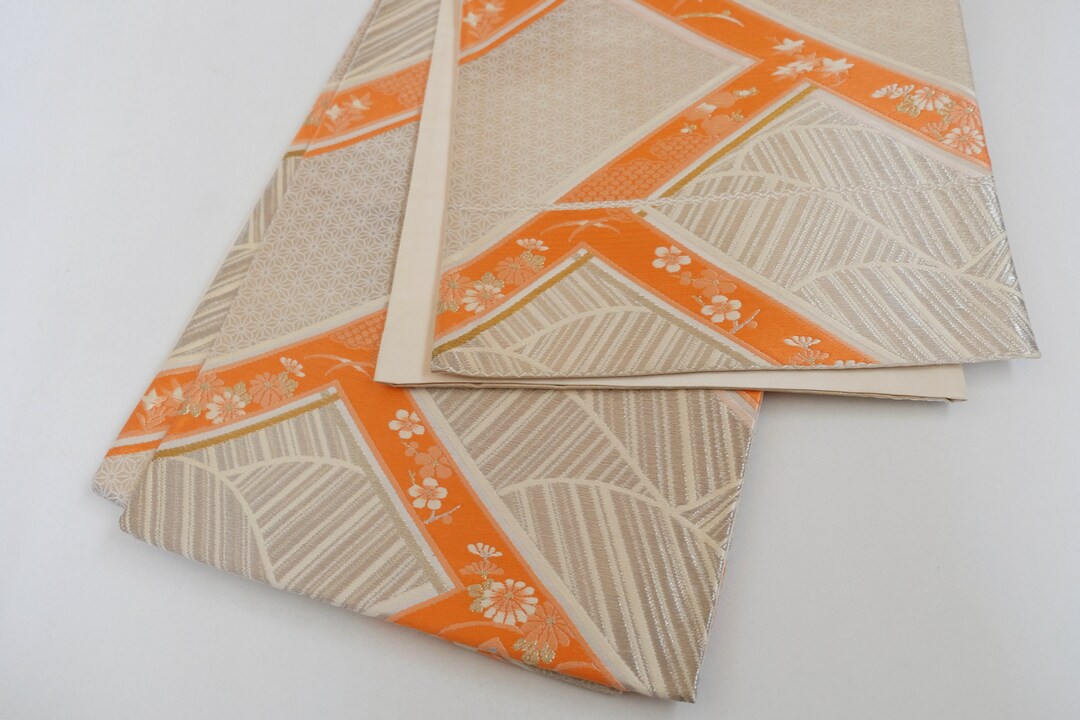 Silver Obi Sash - Traditional Japanese Motifs - Fukuro Obi - Silk Obi ...