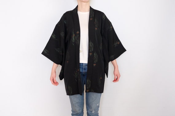 Black Haori - Glittery Floral Motif - Vintage Haori -… - Gem