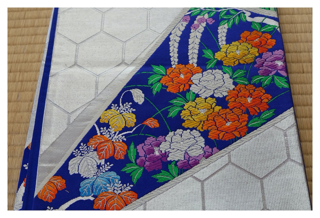 Rare Blue Obi Sash Floral Motif Authentic Obi Sash for - Etsy