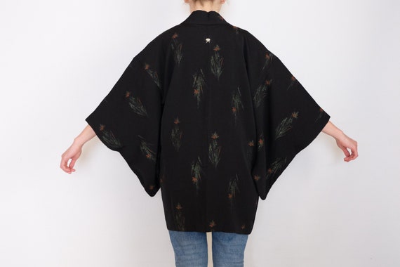 Black Haori - Glittery Floral Motif - Vintage Haori -… - Gem