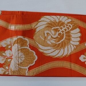 Gorgeous Obi Sash - Gold & Orange Obi - Crane Motif - Fukuro Obi ...