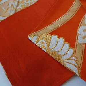 Gorgeous Obi Sash - Gold & Orange Obi - Crane Motif - Fukuro Obi ...