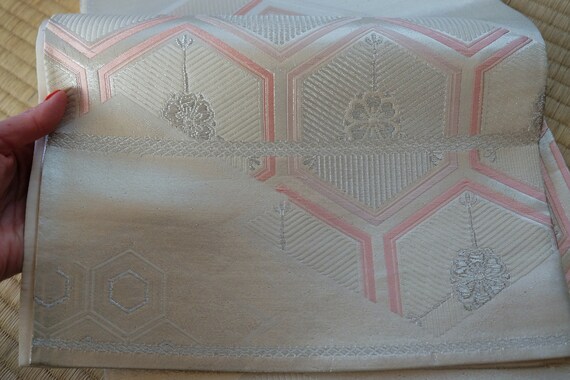 Silver & Pink Obi - Iconic Japanese Patterns - Authen… - Gem