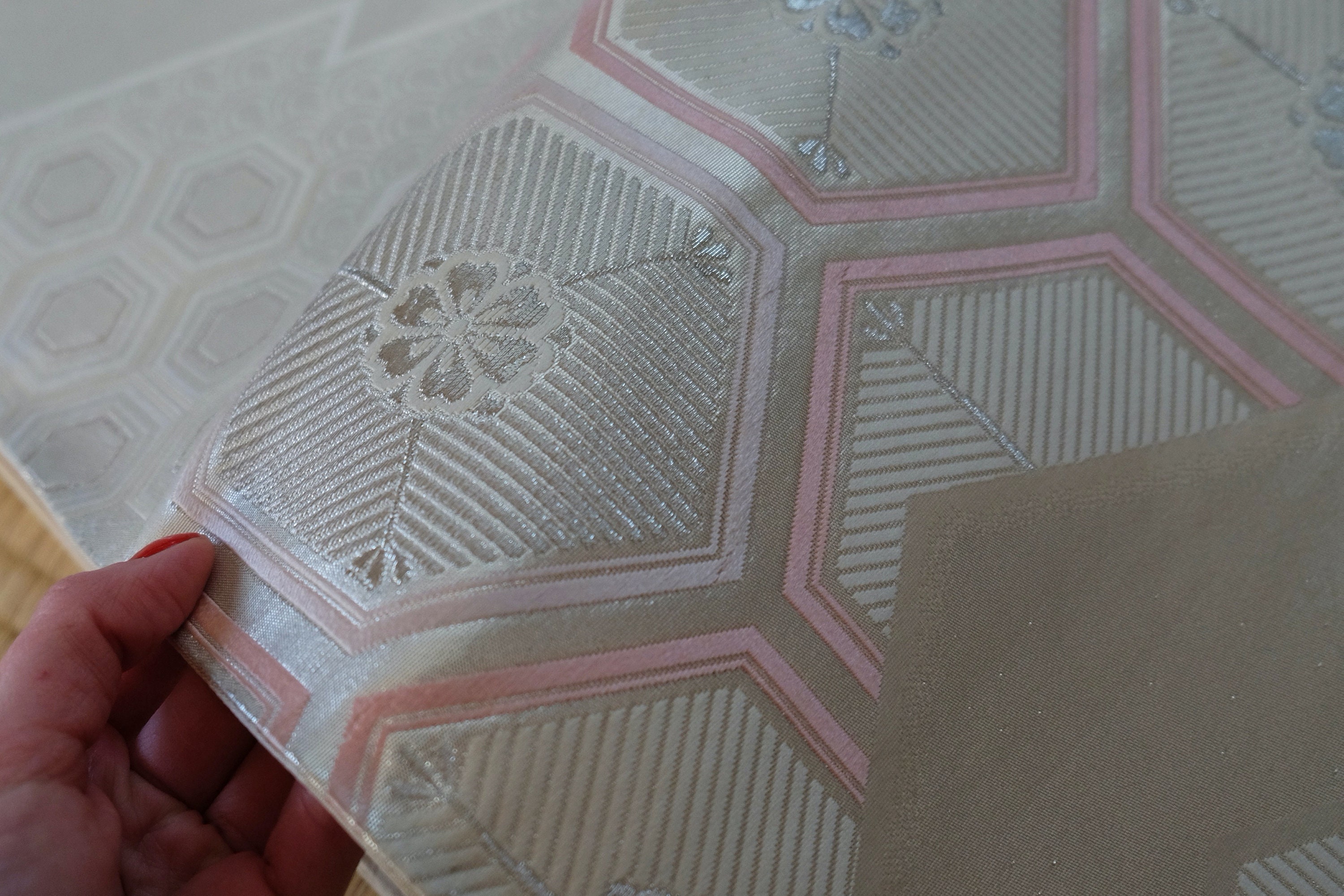 Silver & Pink Obi - Iconic Japanese Patterns - Authentic Obi Sash for ...