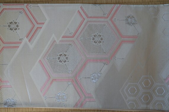 Silver & Pink Obi - Iconic Japanese Patterns - Authen… - Gem