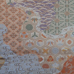 Shiny Gold Thread Obi Sash - Traditional Japanese Motifs - Pastel ...