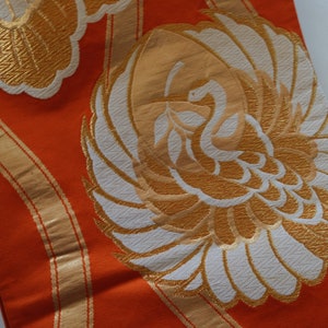 Gorgeous Obi Sash - Gold & Orange Obi - Crane Motif - Fukuro Obi ...