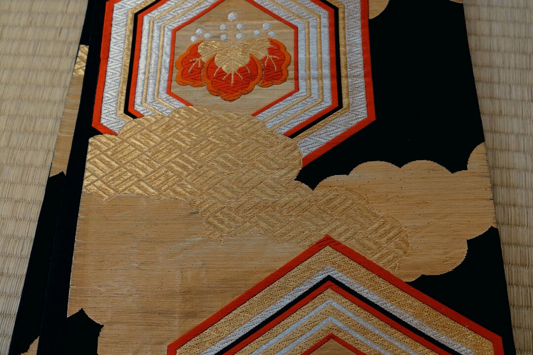 Gold Obi Sash - Traditional Japanese Motifs - Fukuro Obi - Silk Obi ...