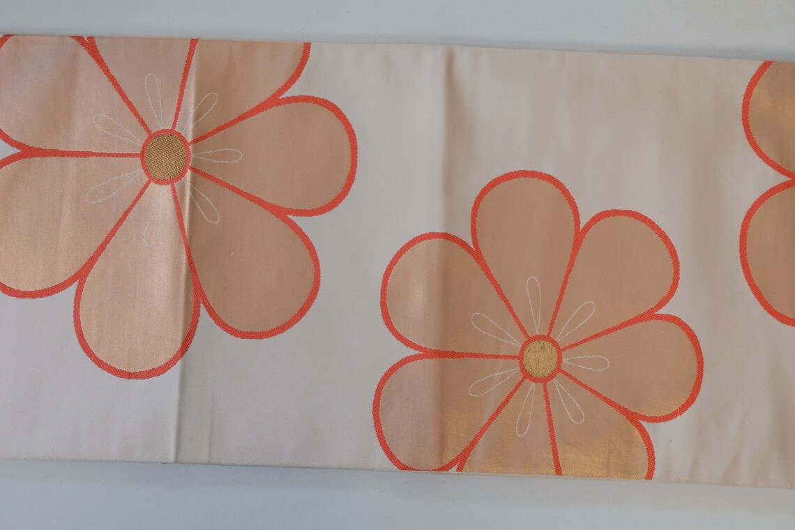 Floral Obi Sash - Gold Flowers - Fukuro Obi - Kimono Belt - Vintage ...