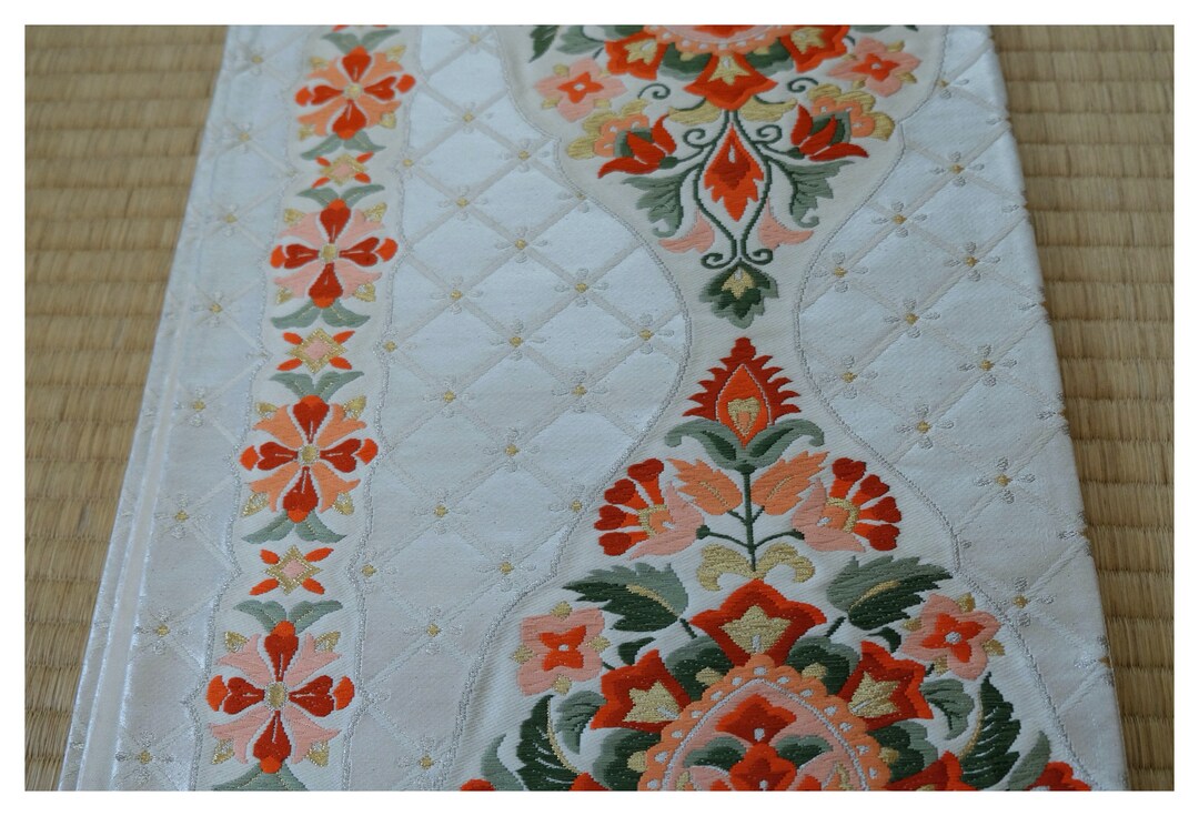 Floral Obi - Silver Obi - Authentic Obi Sash for Kimono - Fukuro Obi ...