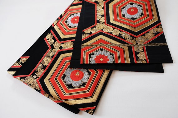 Red & Gold Obi - Fukuro Obi - Kimono Obi Belt - Silk … - Gem